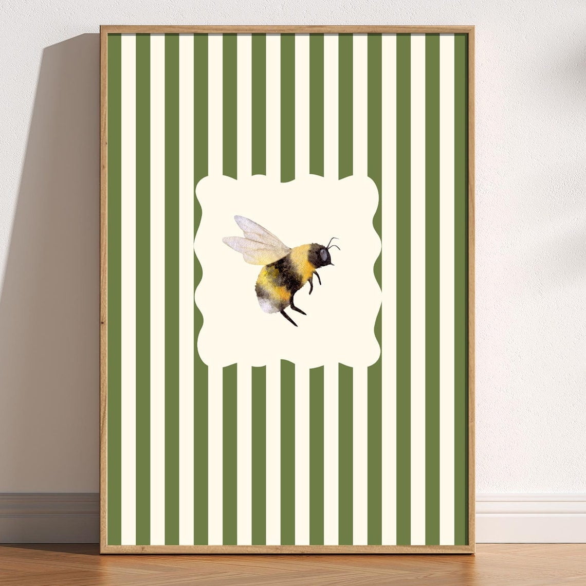Stripy Bee Print, Cute Vintage Retro Bee, Rustic Cottage Art, Charming ...