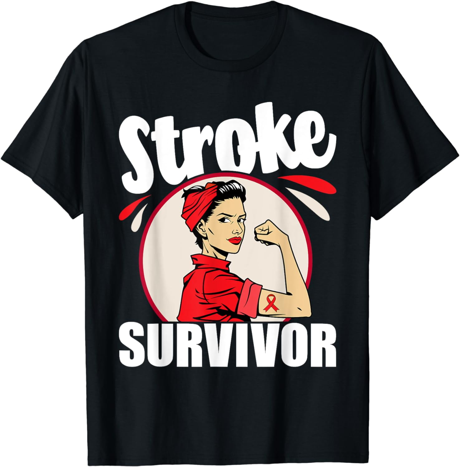 Stroke Survivor - Stroke Awareness Red Ribbon Brain Attack T-Shirt ...