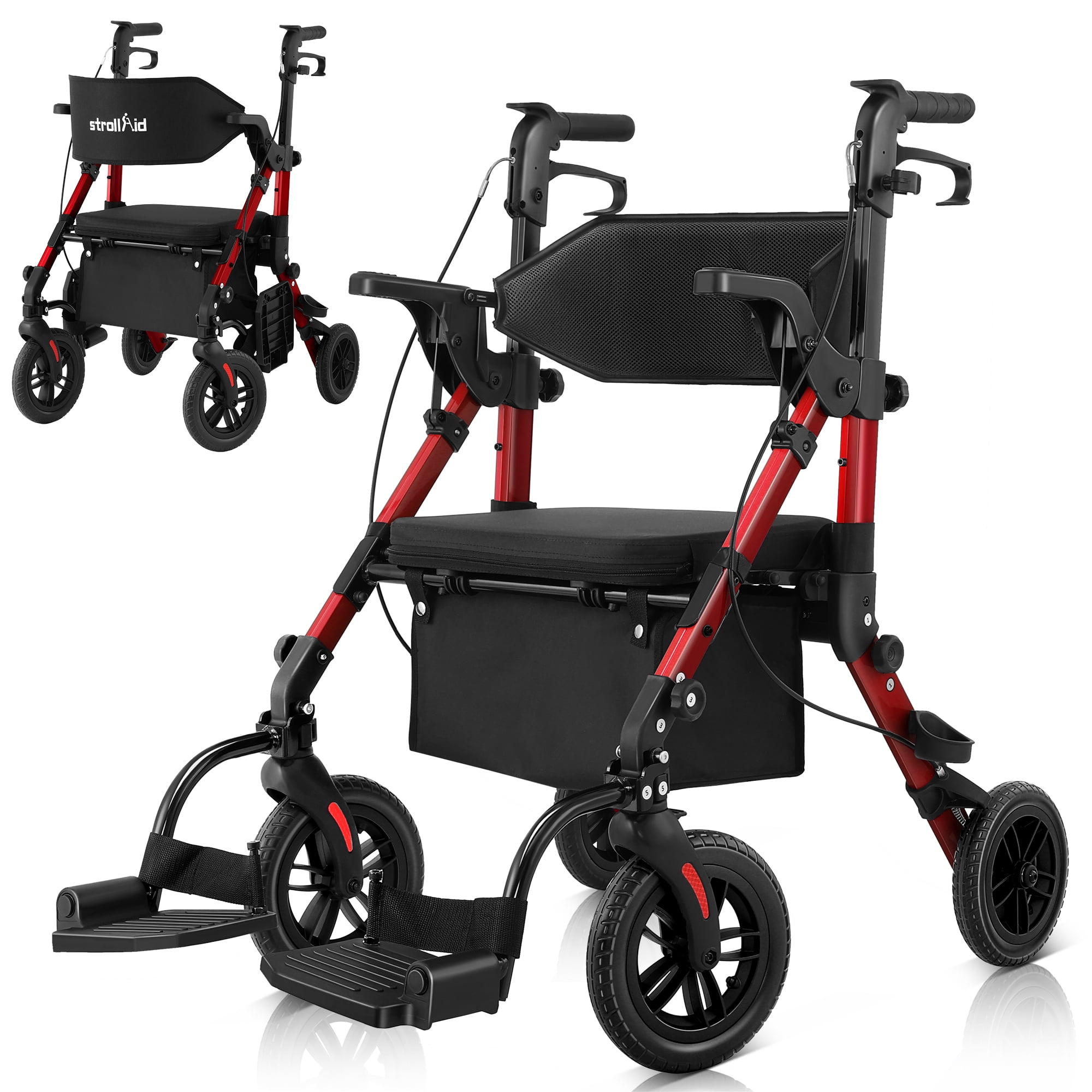 StrollAid Rollator Walkers for Seniors with Seat, Walker Wheelchair ...