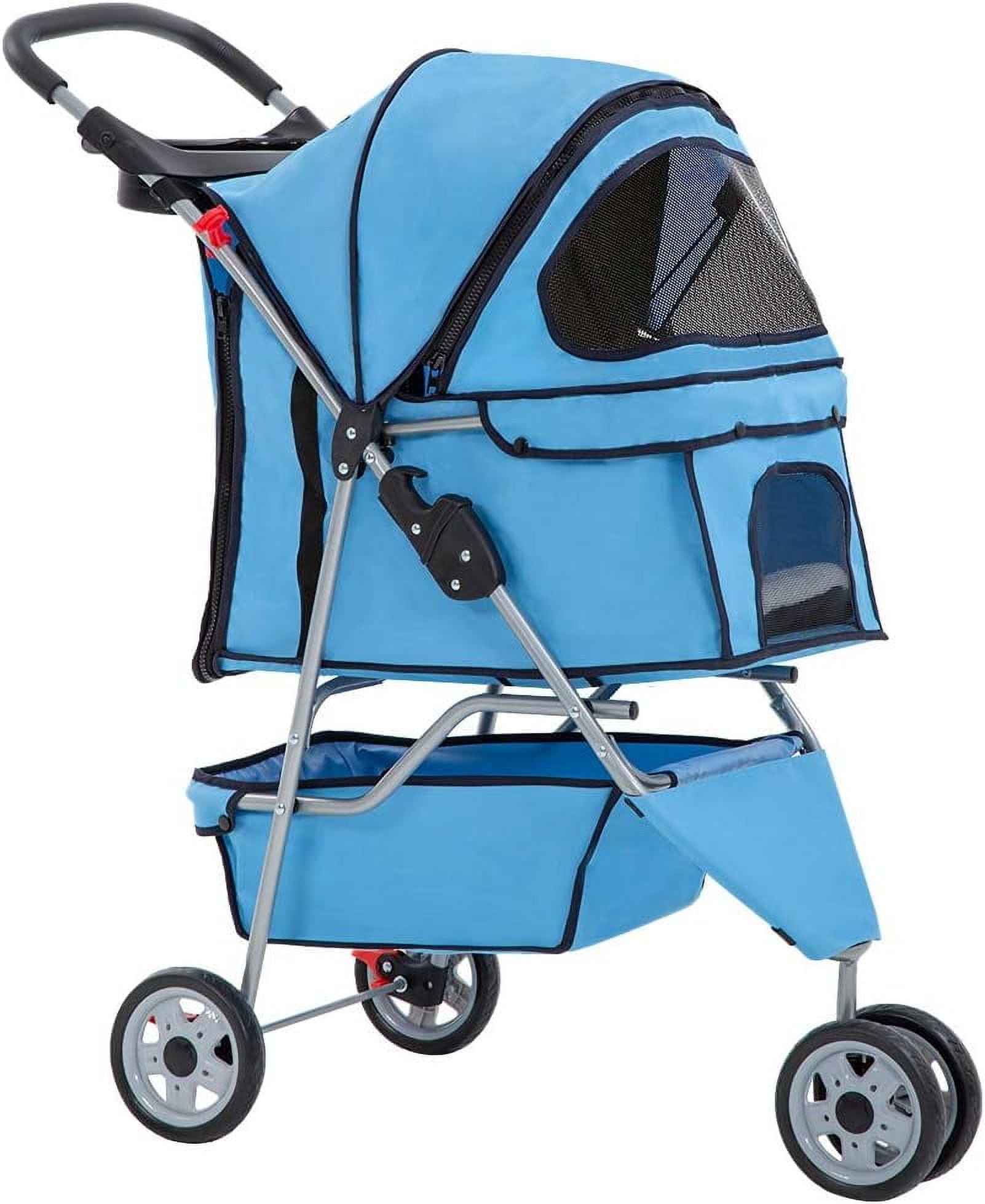 Stroller Cat Dog Cage 3 Wheels Stroller Travel Folding Carrier ...