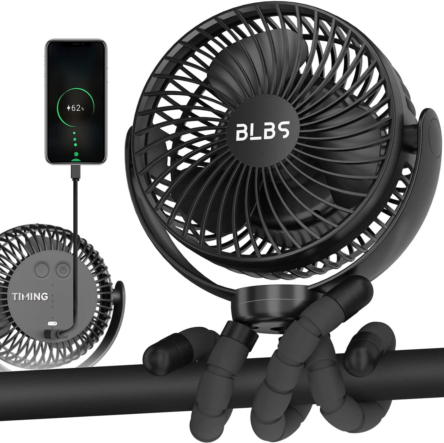 Stroller Fan - 65Hrs 12600mAh Rechargeable, Timing Car Seat, Portable ...