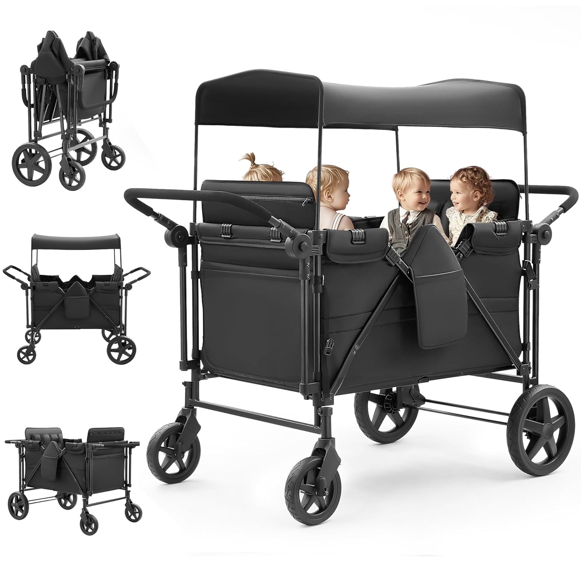 Wagon Stroller for 4 Kids, 4 Seater Stroller Wagon Foldable Featuring ...