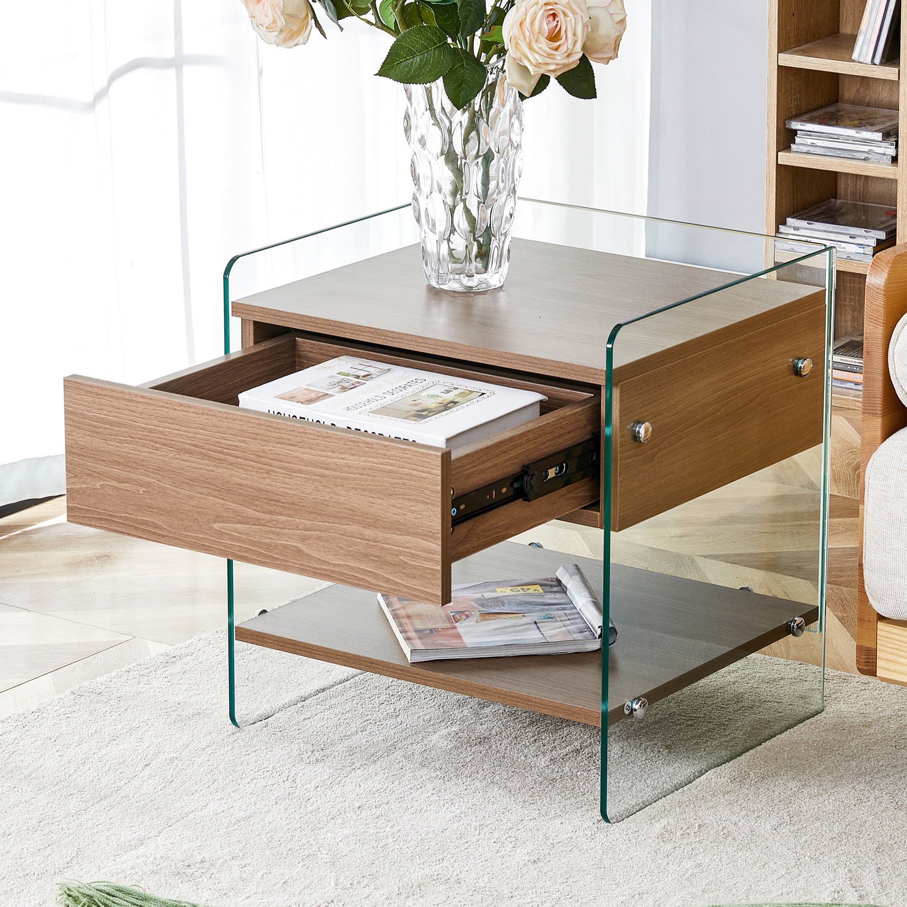 Strong 1-Drawer MDF Glass Design | Bedside, Storage, Easy Setup for All ...