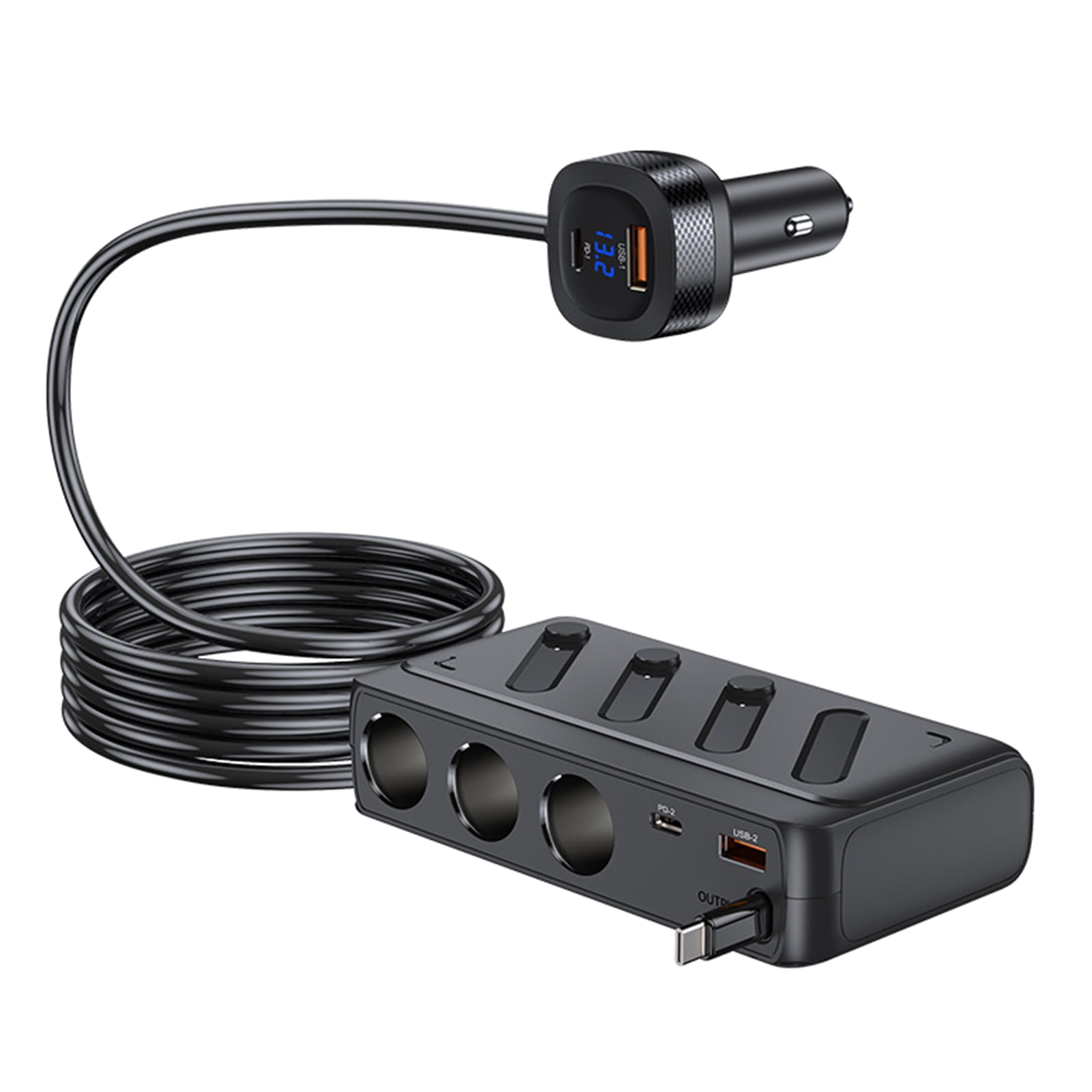 Strong ABS Construction 3 Socket Car Chargers Adapter 187W Featuring ...