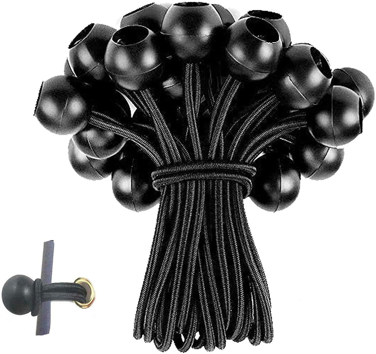 Strong Ball Bungee, 6-Inch, Black, 10-Piece, Bungee Loops Small Bungee ...