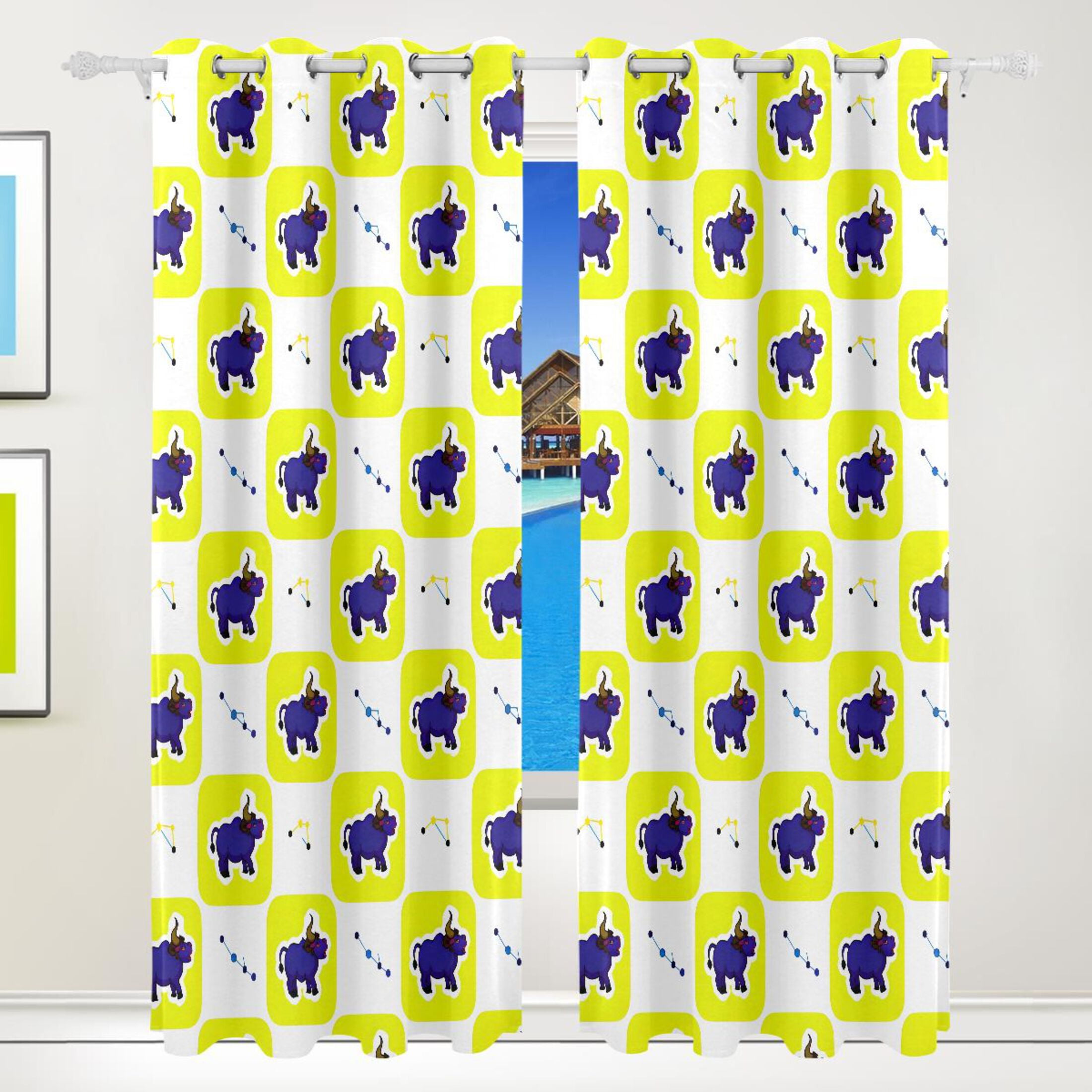 Strong Bull and Horn Blackout Curtains 84 inch Length 2 Panels Grommet ...