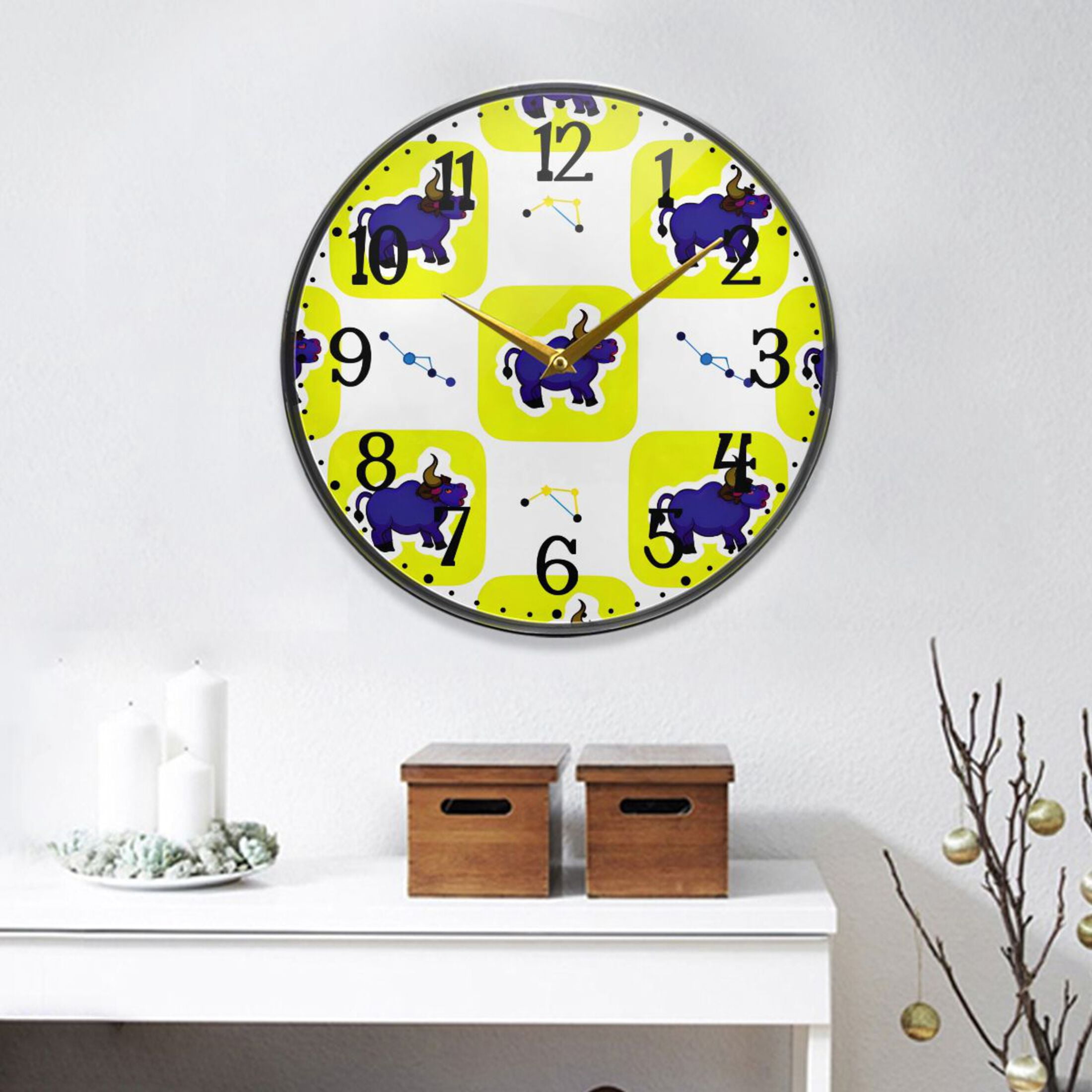 Strong Bull and Horn Round Wall Clock 12 Inch Non-Ticking Silent ...