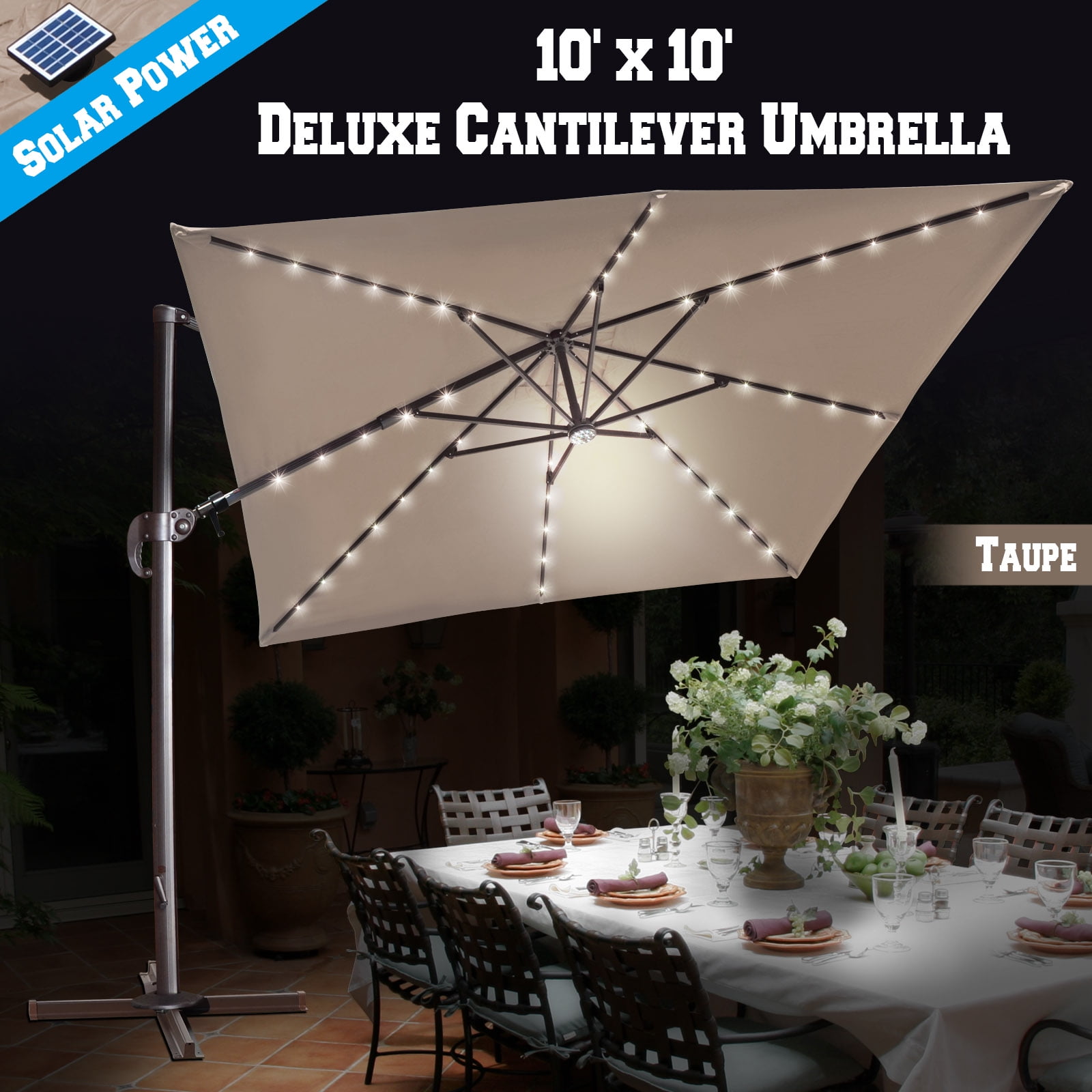 Strong Camel 10'x10' Hanging Offset Roma Umbrella Solar Power LED ...