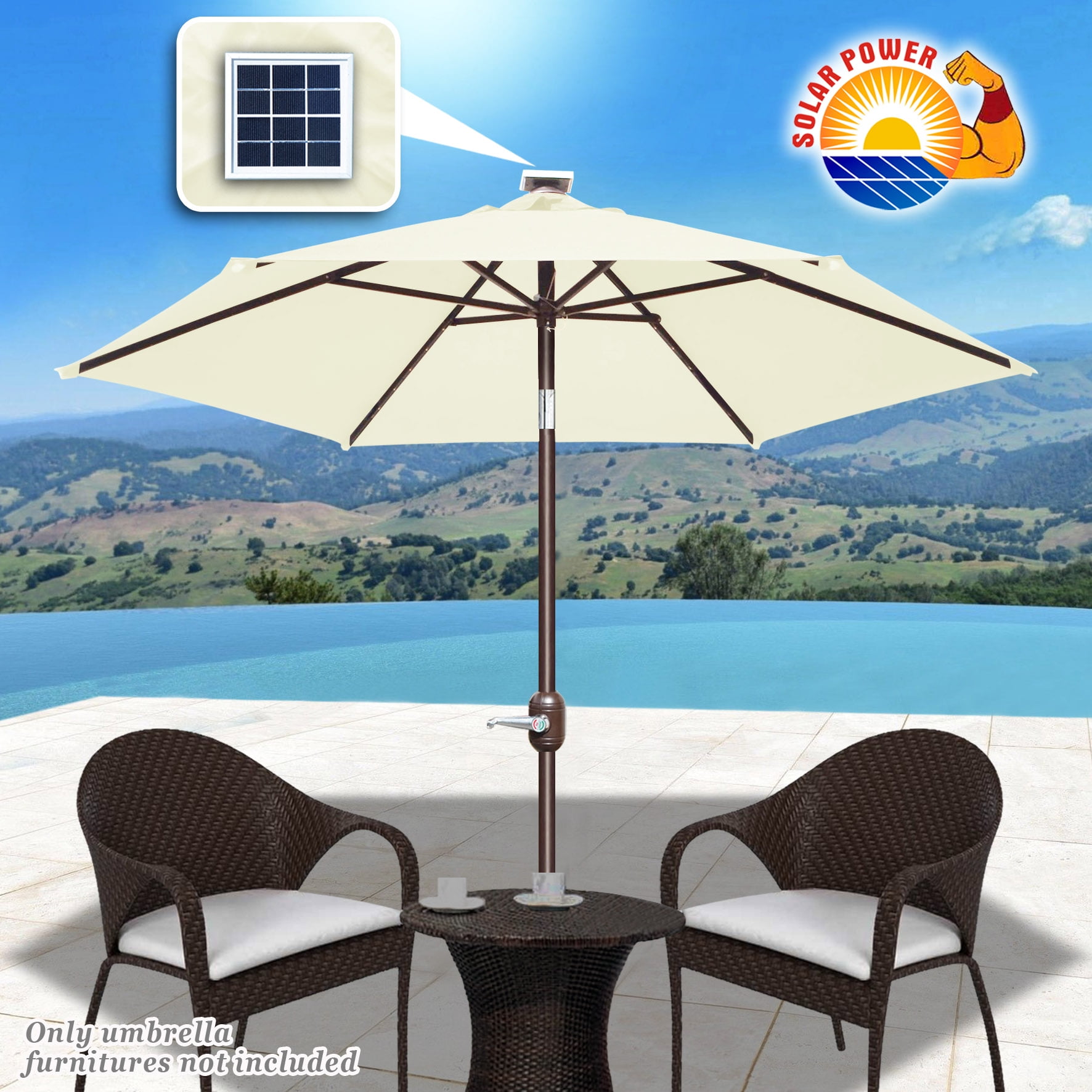 Strong Camel 7.5ft Patio Umbrella LED Lighted Tilt Aluminum Garden ...