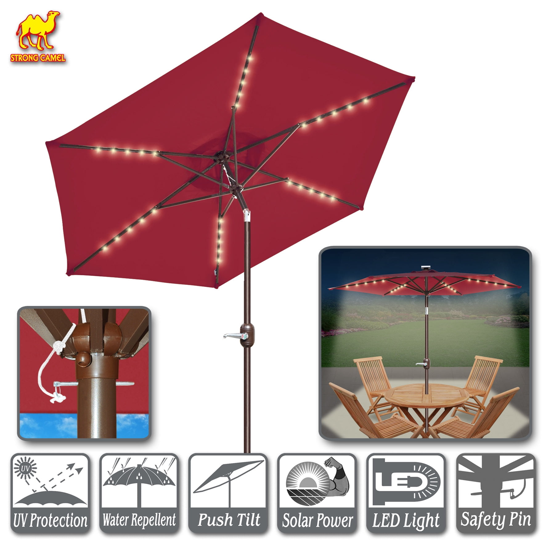 Strong Camel 8' Patio Umbrella Outdoor Sunshade LED Lighted Tilt ...