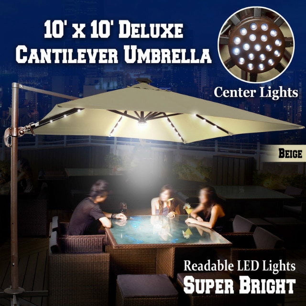 Strong Camel Deluxe Off-Set, Hanging Roma, Solar Powered Umbrella, Tilt ...