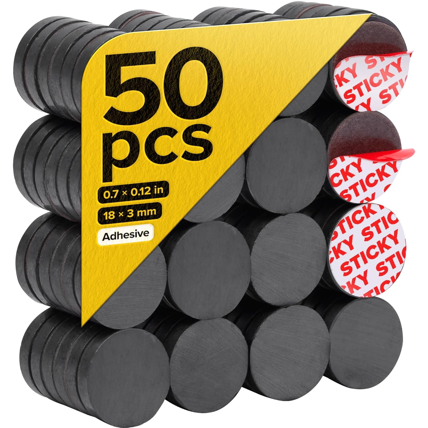 Strong Ceramic Round Magnets with Adhesive Backing (0.7x0.12/18x3mm, 50 ...
