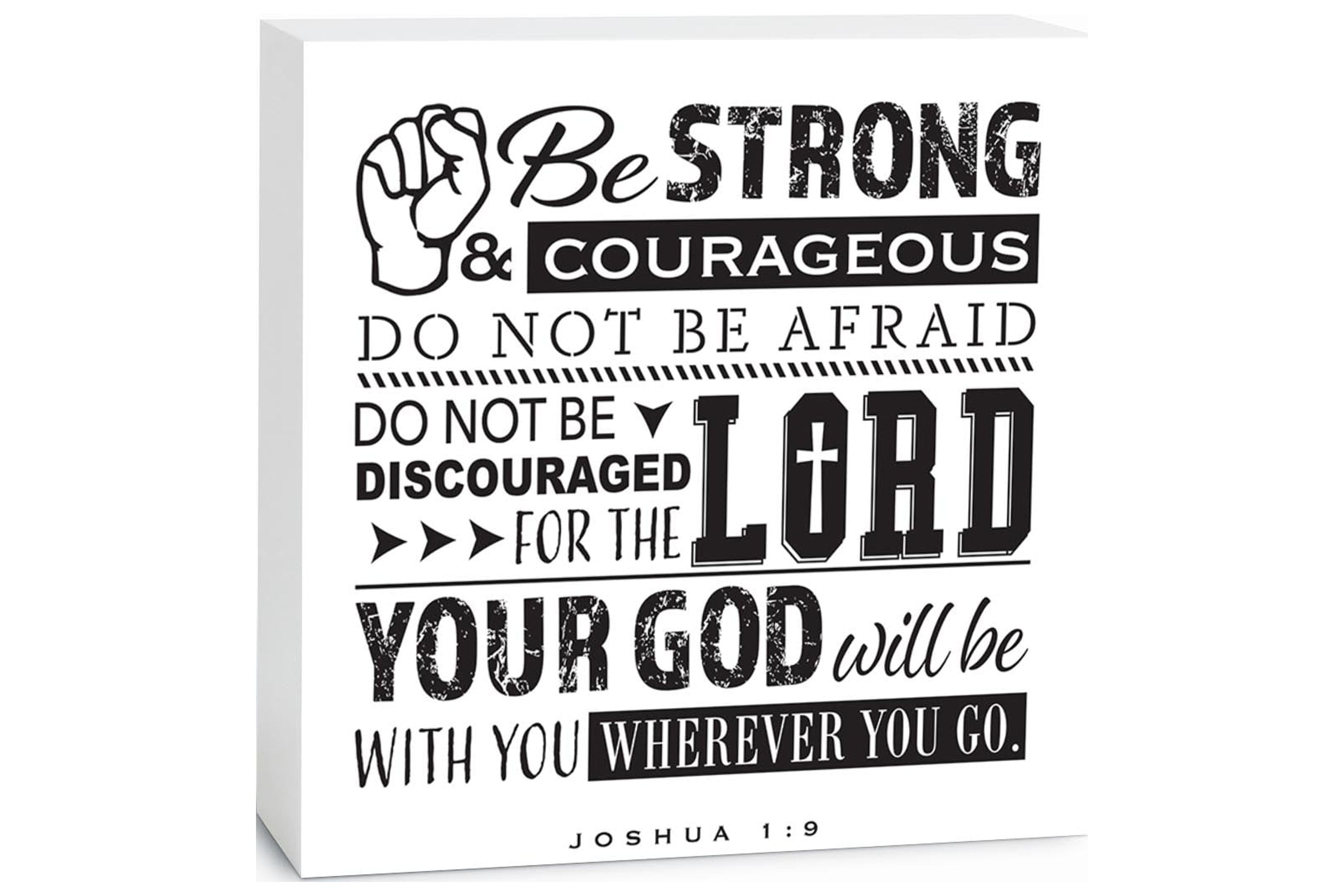 Strong Courageous Black White Script 5 x 5 Wood Tabletop Sign Plaque ...