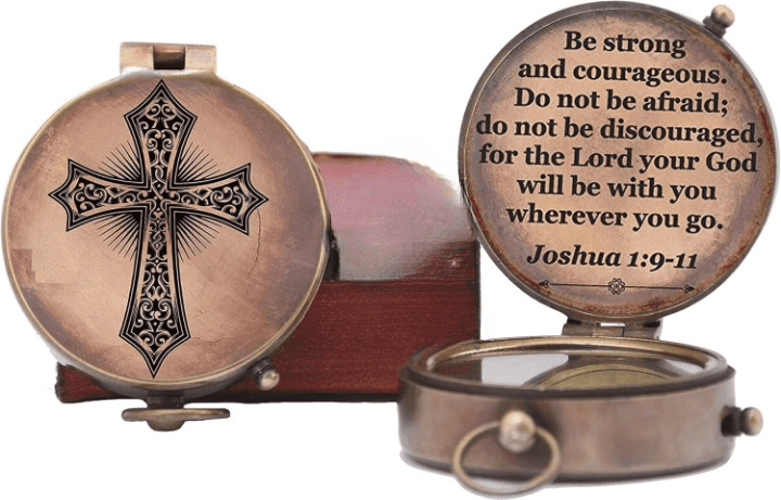 Be Strong and Courageous, Joshua 1:9, Solid Brass Directional Engraved Compass, First Communion ...