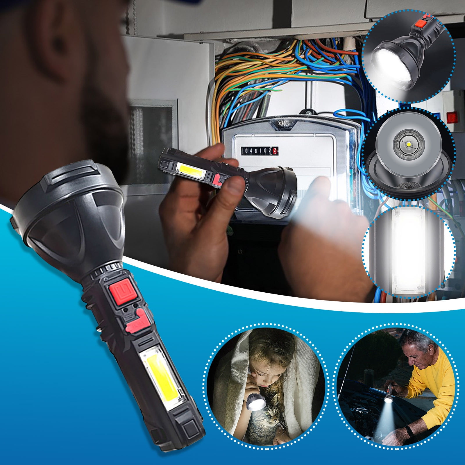 Strong Flashlight, Outdoor Multifunctional Portable High Brightness Flashlight for Camping ...