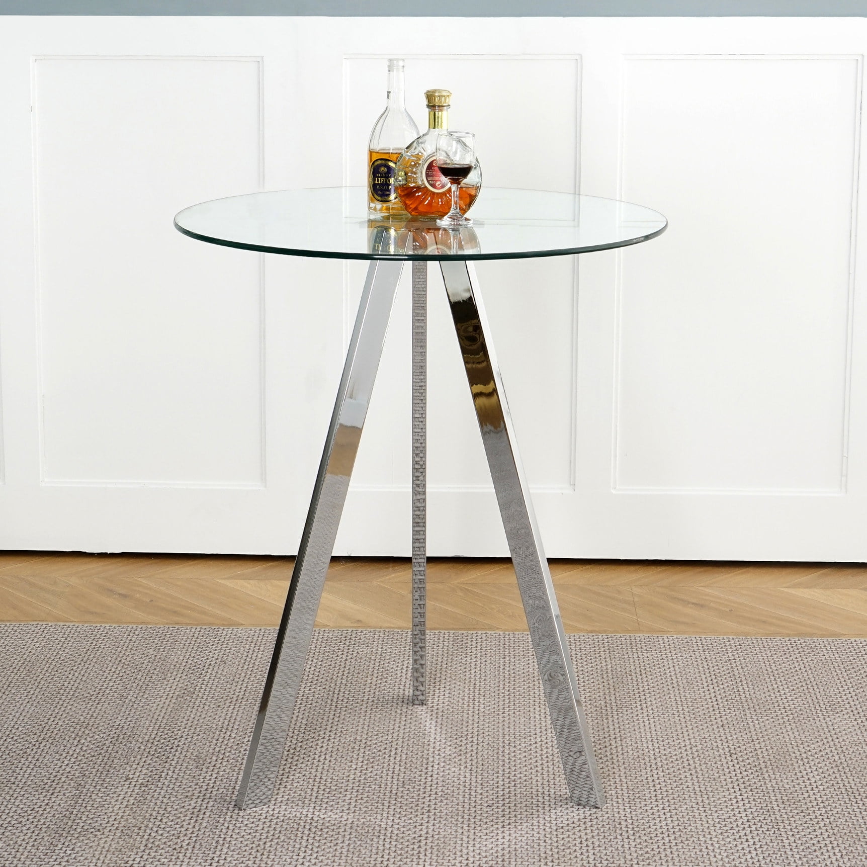 Strong Legs & Adjustable Feature - Round Glass Dining Table for ...