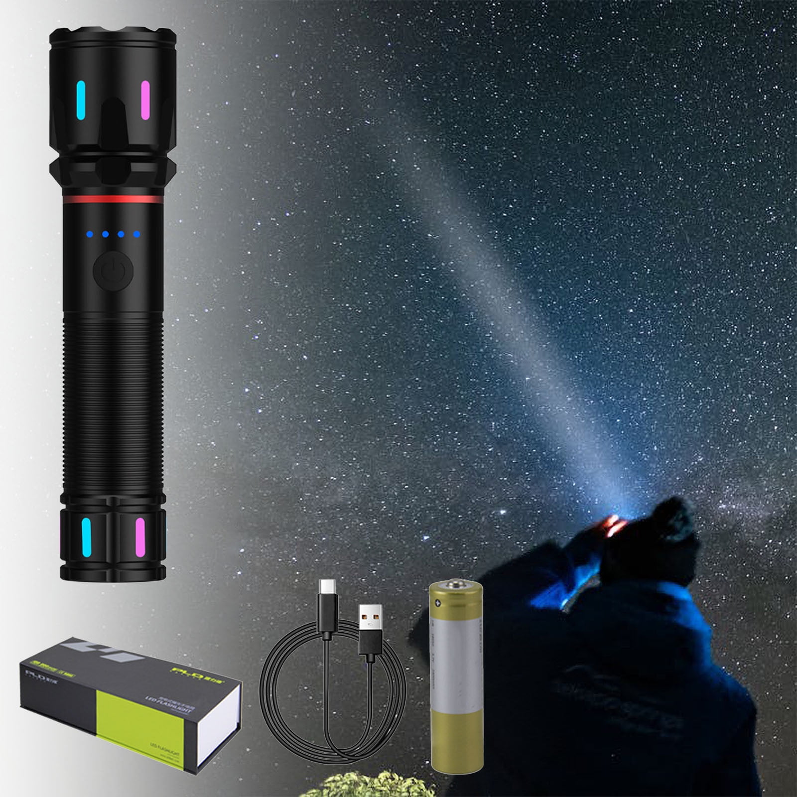 Strong Light Flashlight Fluorescent Colors Bar Telescopic Aluminum ...