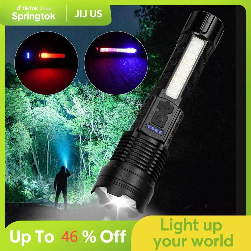 Strong Light Flashlight USB Rechargeable with Emergency White Light and ...