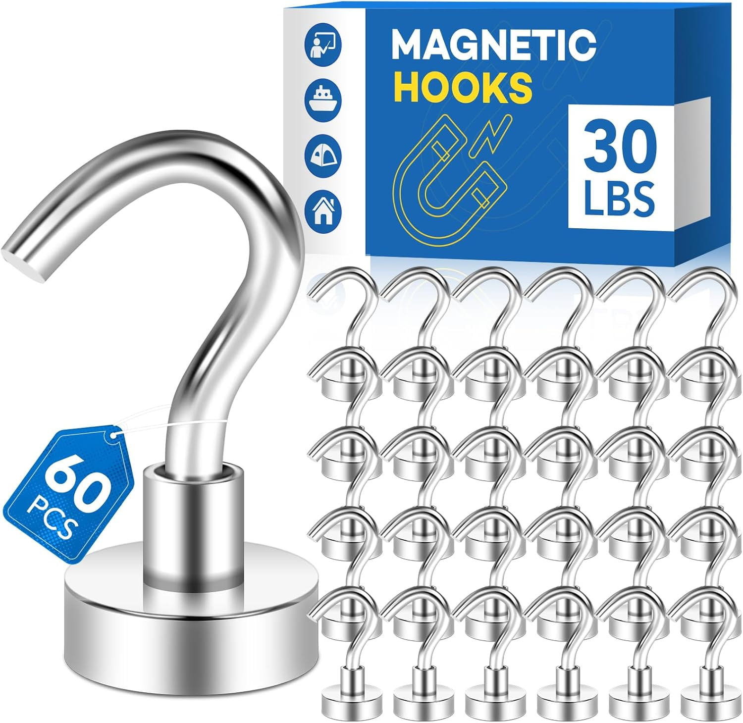 Strong Magnetic Hooks Heavy Duty, 30Lbs Rare Earth Magnets Hook for ...