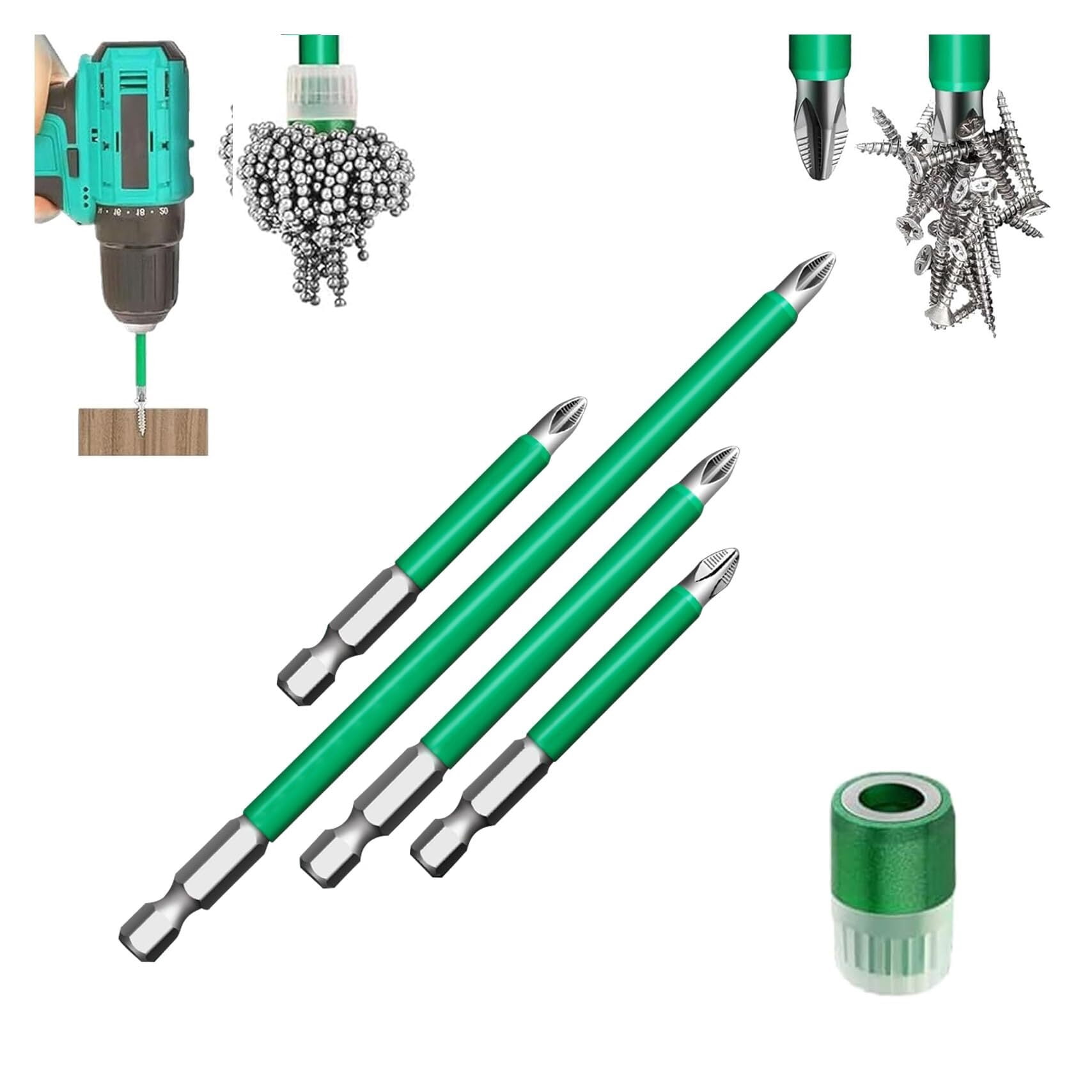 Strong Magnetic Non-Slip 1/4" Hex Shank Screwdriver Bit Set Phillips ...