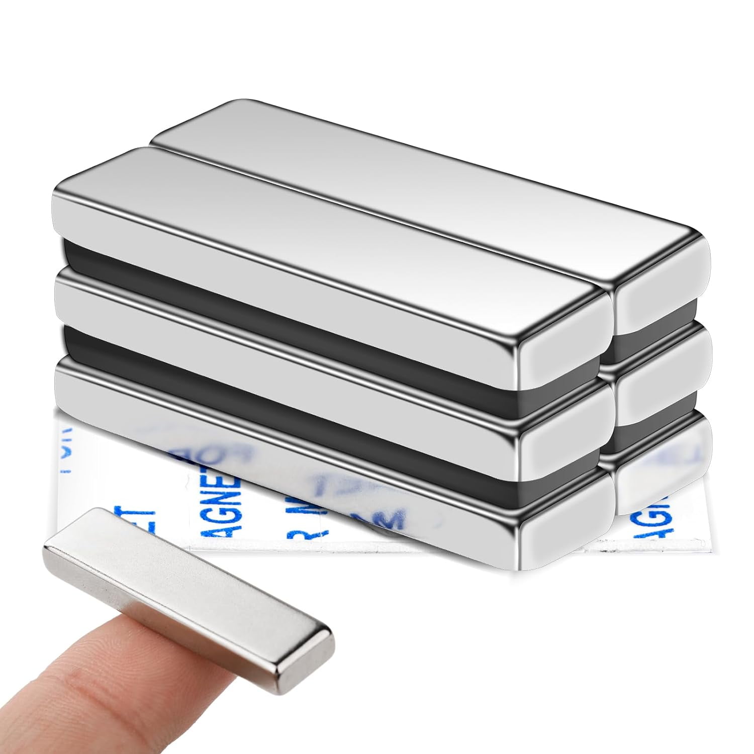 6 Pack Heavy Duty Neodymium Magnets Bar with Adhesive, Ideal for Fridge ...
