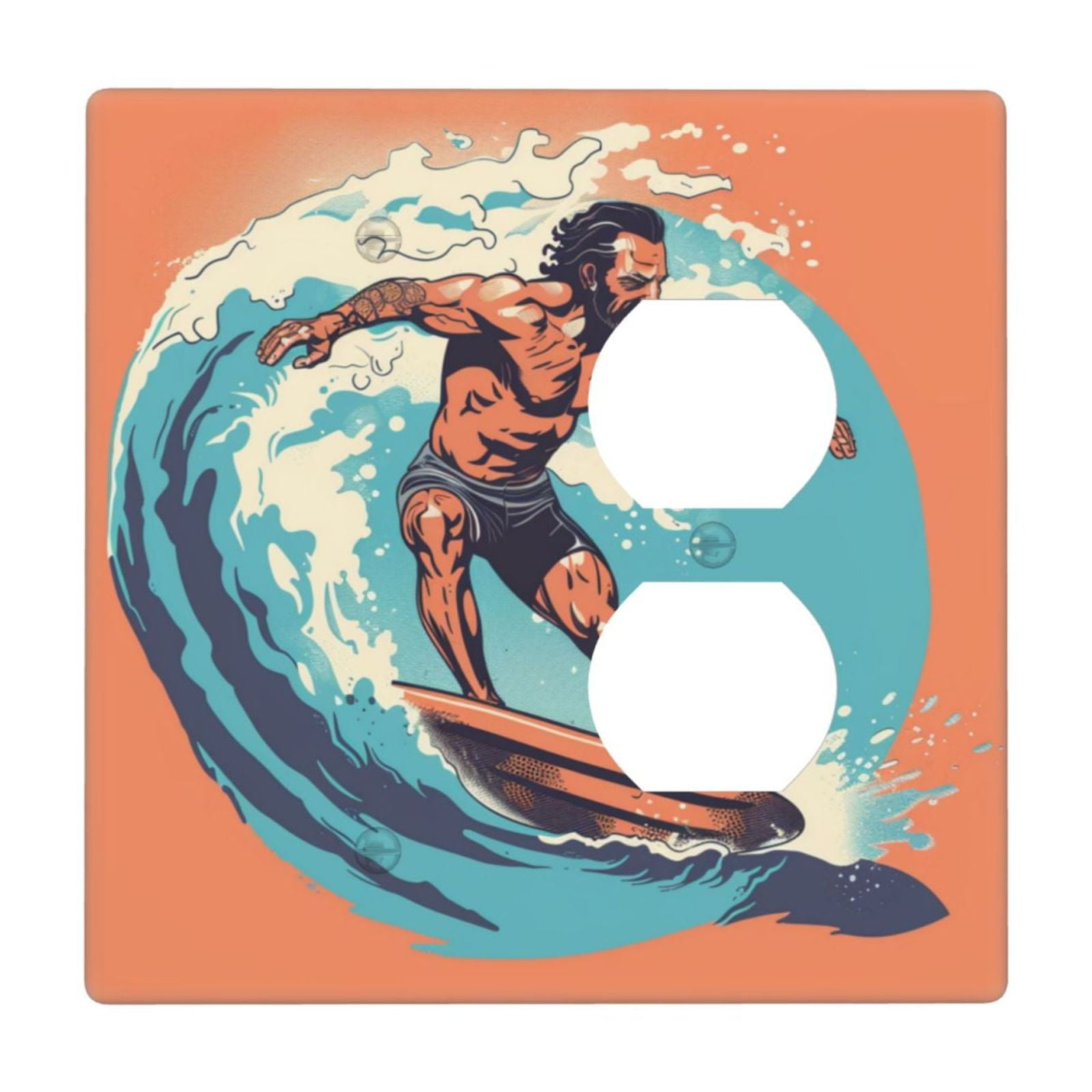 Strong Man Surfing Switch Cover Decorative Wall Plate / 2-Gang 1-Duplex ...