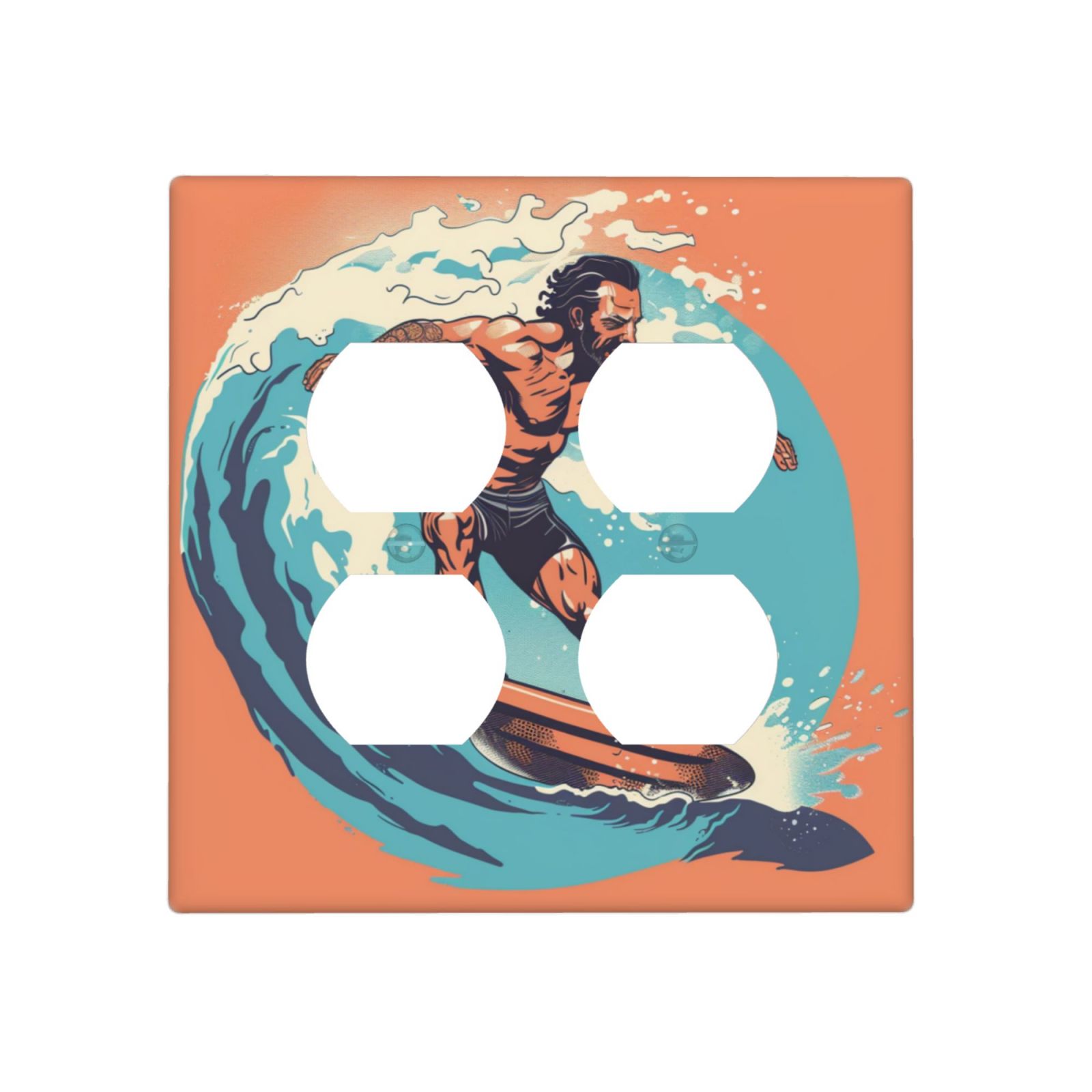 Strong Man Surfing Switch Cover Decorative Wall Plate / 2-Gang 2-Duplex ...