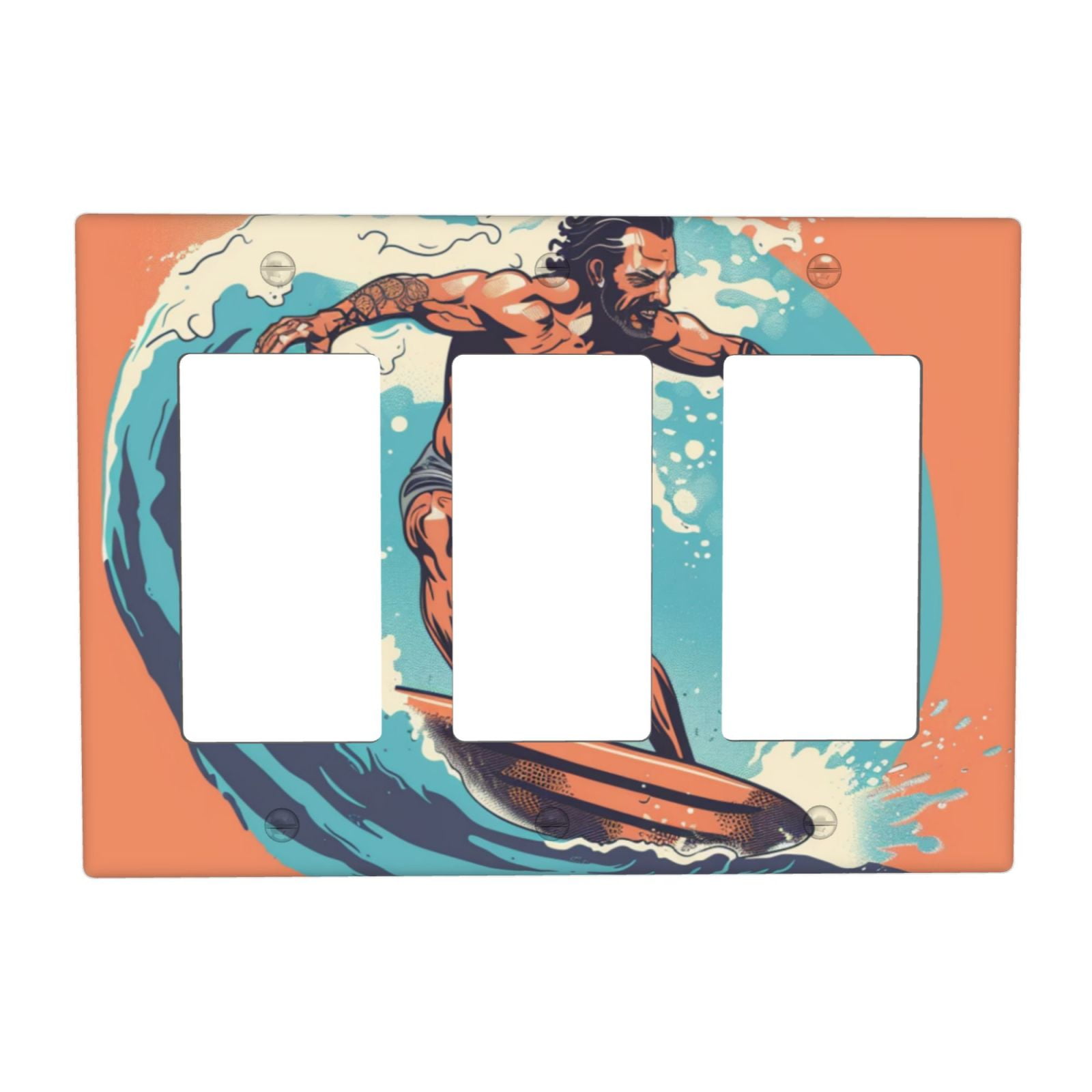 Strong Man Surfing Switch Cover Decorative Wall Plate 3-Gang Standard ...
