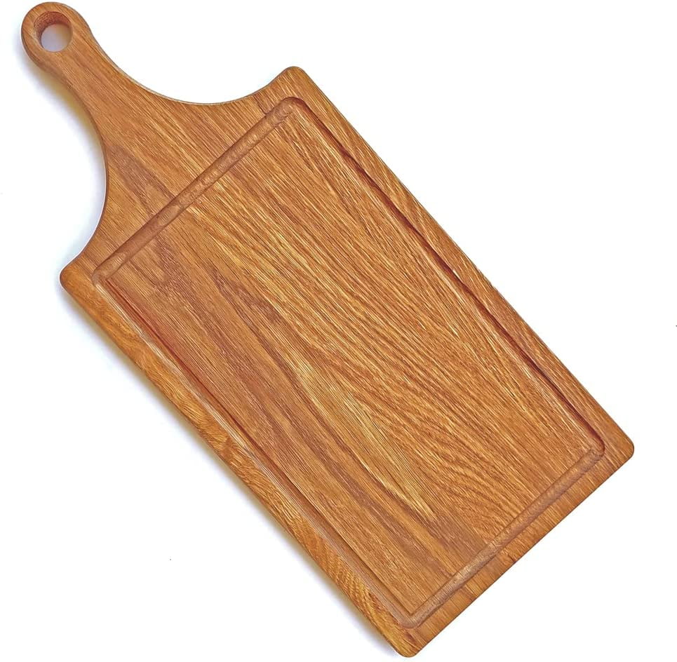 Strong Oak Wood Cutting Board with Handle 18’’ and Juice Groove – Knife ...