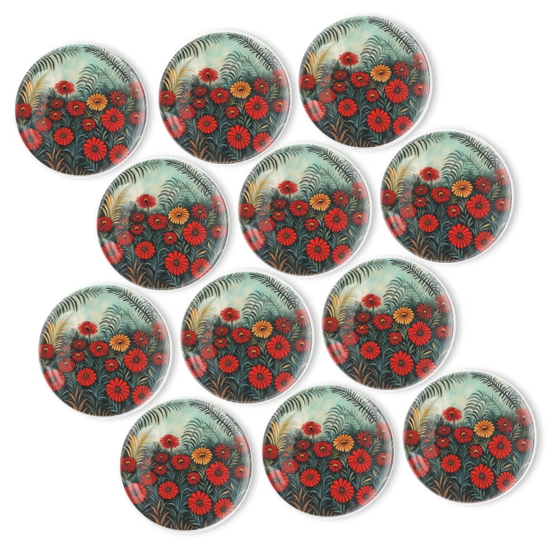 Strong Refrigerator Magnet Fridge Sticker, Bright Red Tropical Flowers 12Pcs Beautiful Photo ...