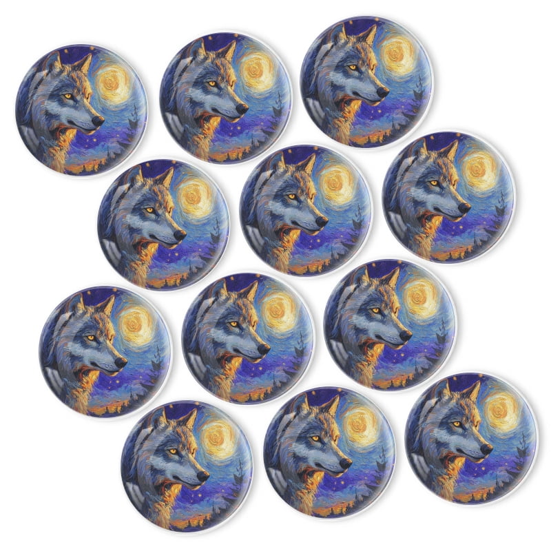 Strong Refrigerator Magnet Fridge Sticker, Celestial Wolf In Nightscape 12Pcs Beautiful Photo ...