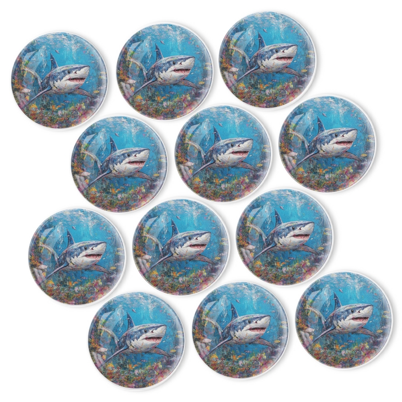 Strong Refrigerator Magnet Fridge Sticker, Fierce Shark In Colorful Sea ...