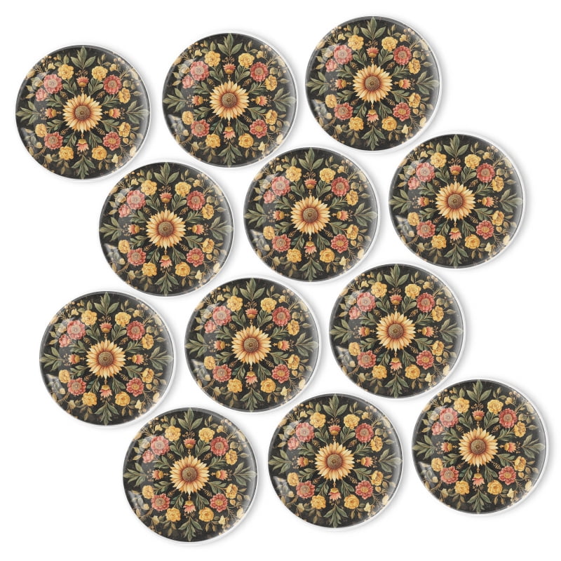 Strong Refrigerator Magnet Fridge Sticker, Floral Decorative Art 12Pcs ...