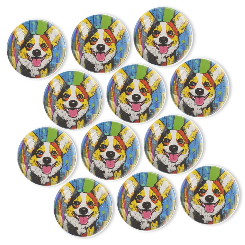 Strong Refrigerator Magnet Fridge Sticker, Pop Art Style Corgis 12Pcs ...