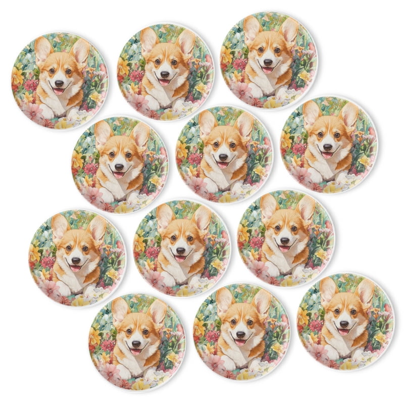 Strong Refrigerator Magnet Fridge Sticker, Smiling Corgi In Flowers ...