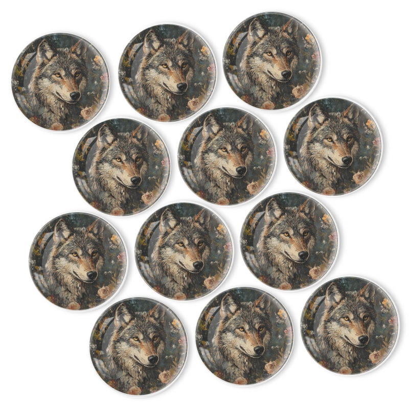 Strong Refrigerator Magnet Fridge Sticker, Wolf Amidst Flowers Oil ...