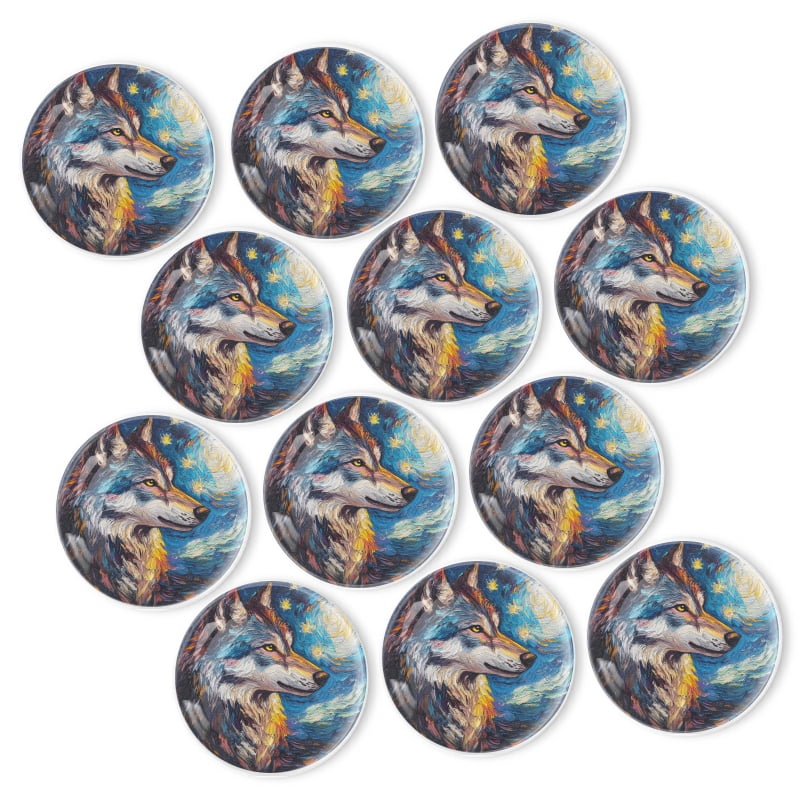 Strong Refrigerator Magnet Fridge Sticker, Wolf Under Swirling Moon And Stars 12Pcs Beautiful ...