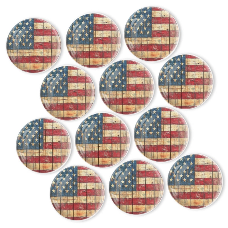 Strong Refrigerator Magnet Fridge Sticker, Wooden American Flag 12Pcs ...