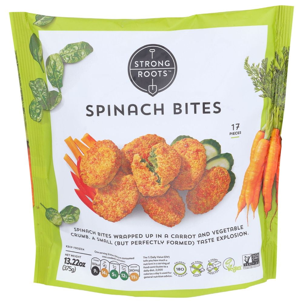 Strong Roots Plant-Based Frozen Snacks - Vegan Veggie Spinach Bites, 13 ...