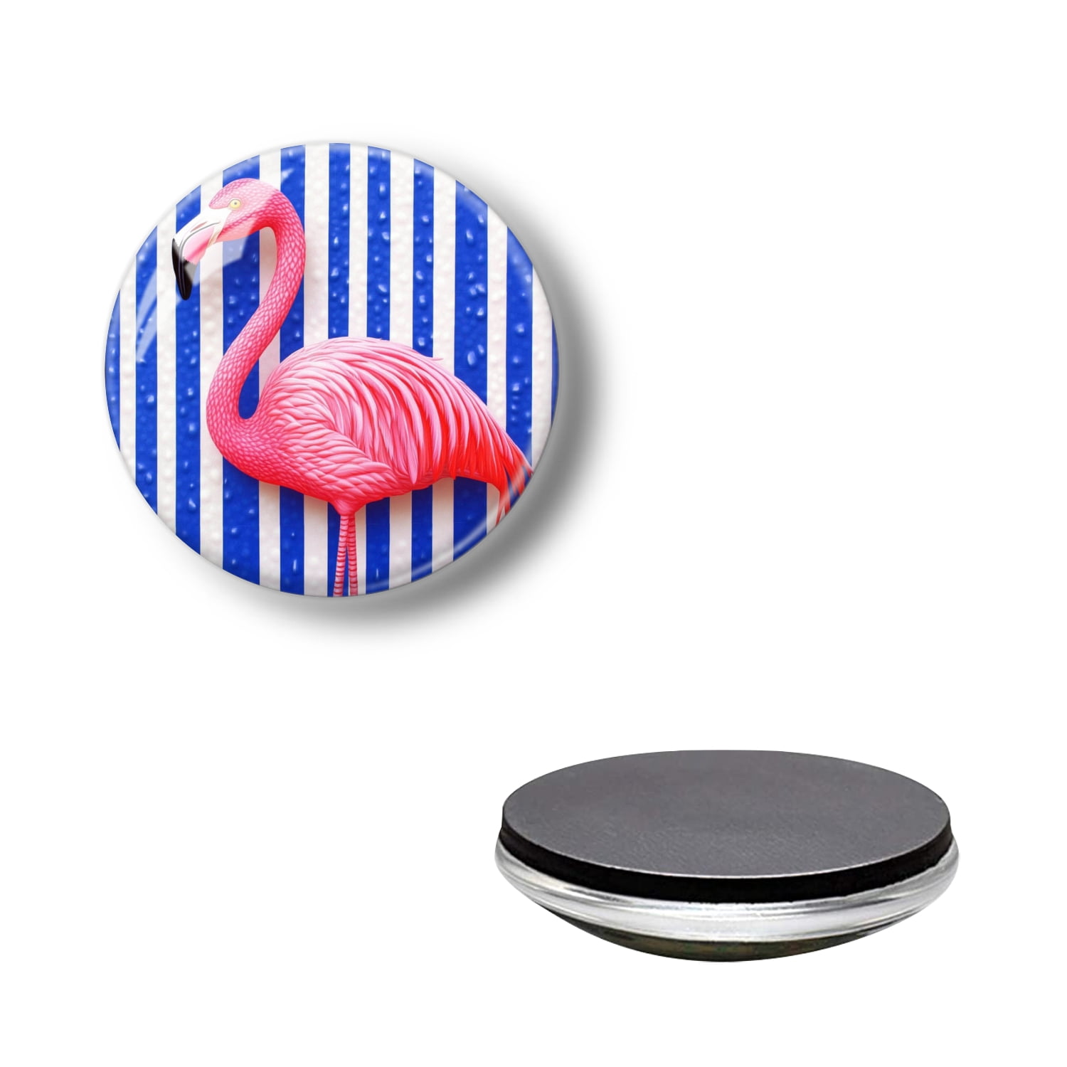 Strong Round Refrigerator Magnet Fridge Sticker, Azure-Striped Flamingo ...