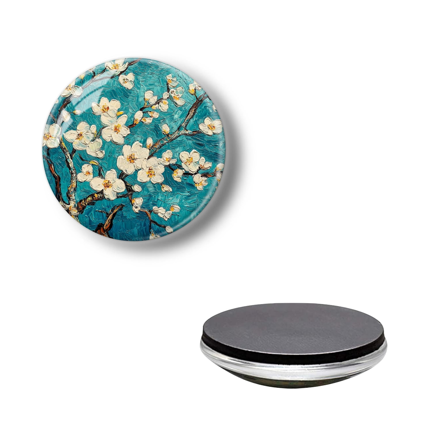 Strong Round Refrigerator Magnet Fridge Sticker, Blossoming Almond Tree ...