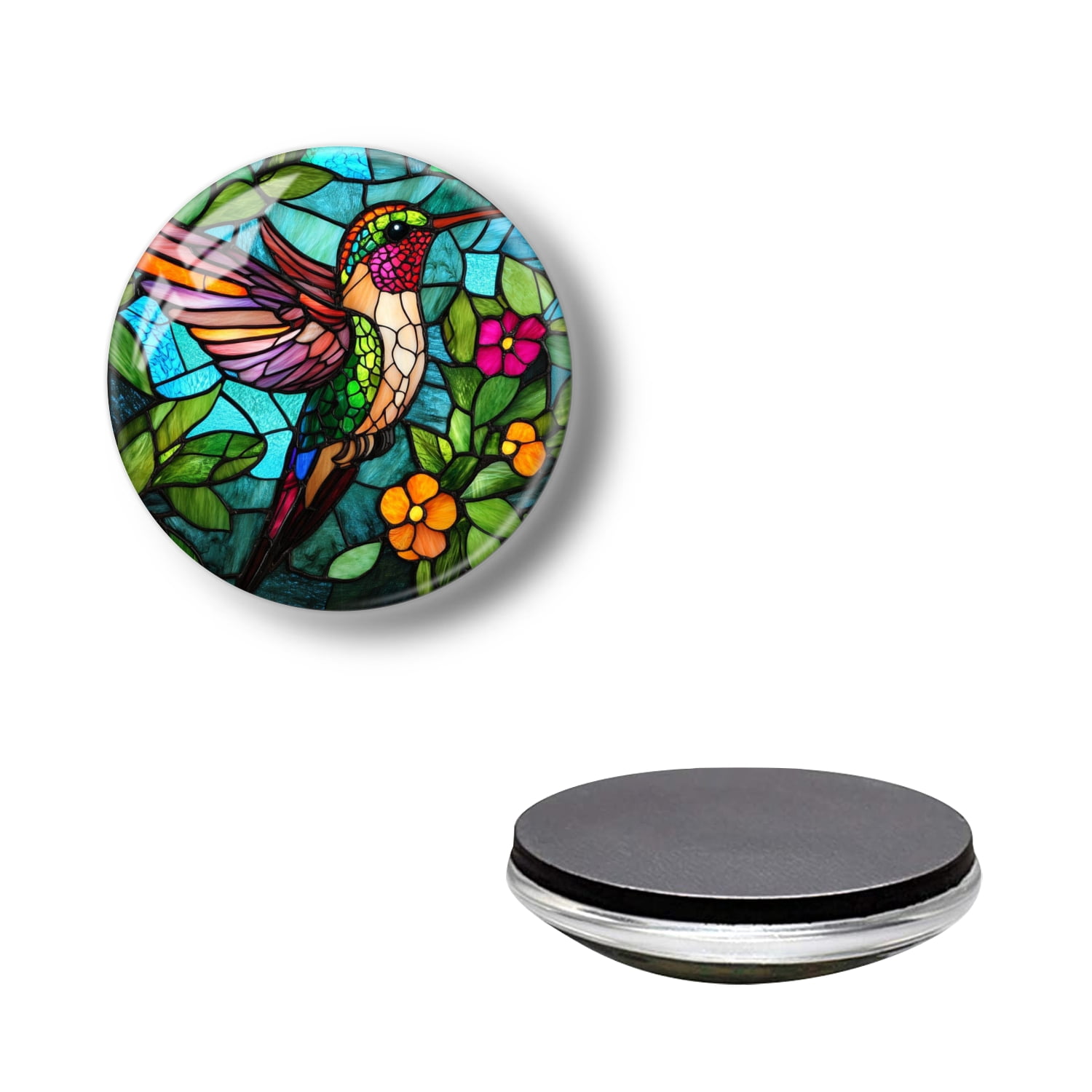 Strong Round Refrigerator Magnet Fridge Sticker, Colored Hummingbird ...