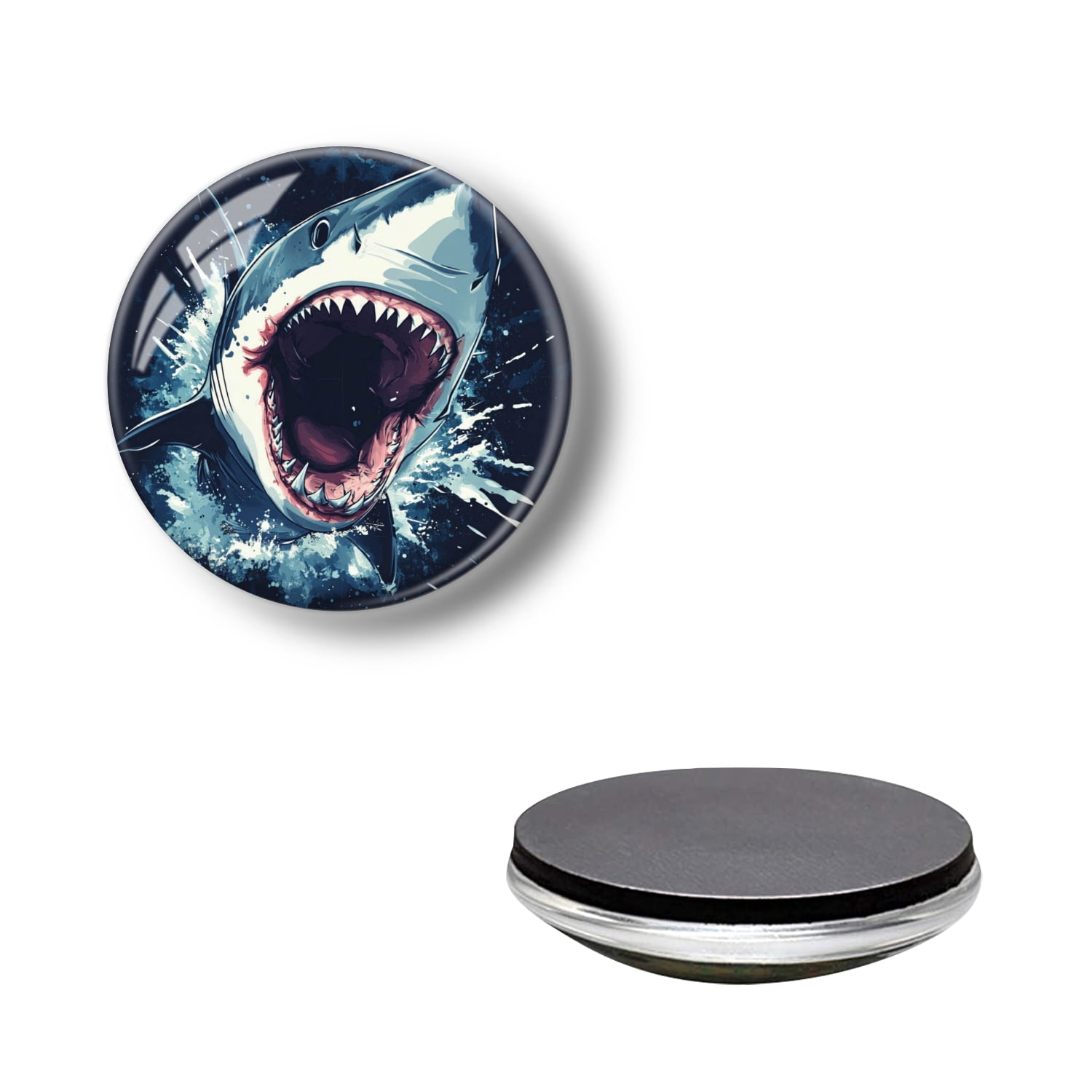 Strong Round Refrigerator Magnet Fridge Sticker, Dramatic Shark Clear ...
