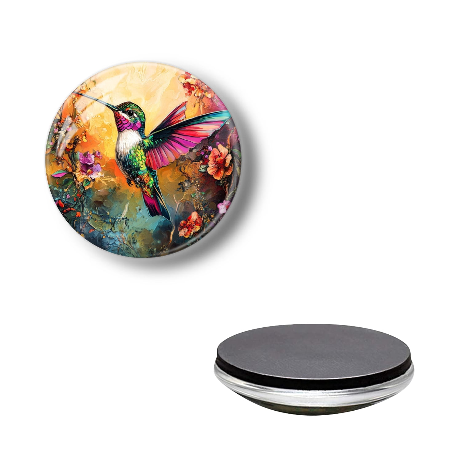 Strong Round Refrigerator Magnet Fridge Sticker, Hummingbird in Spring ...