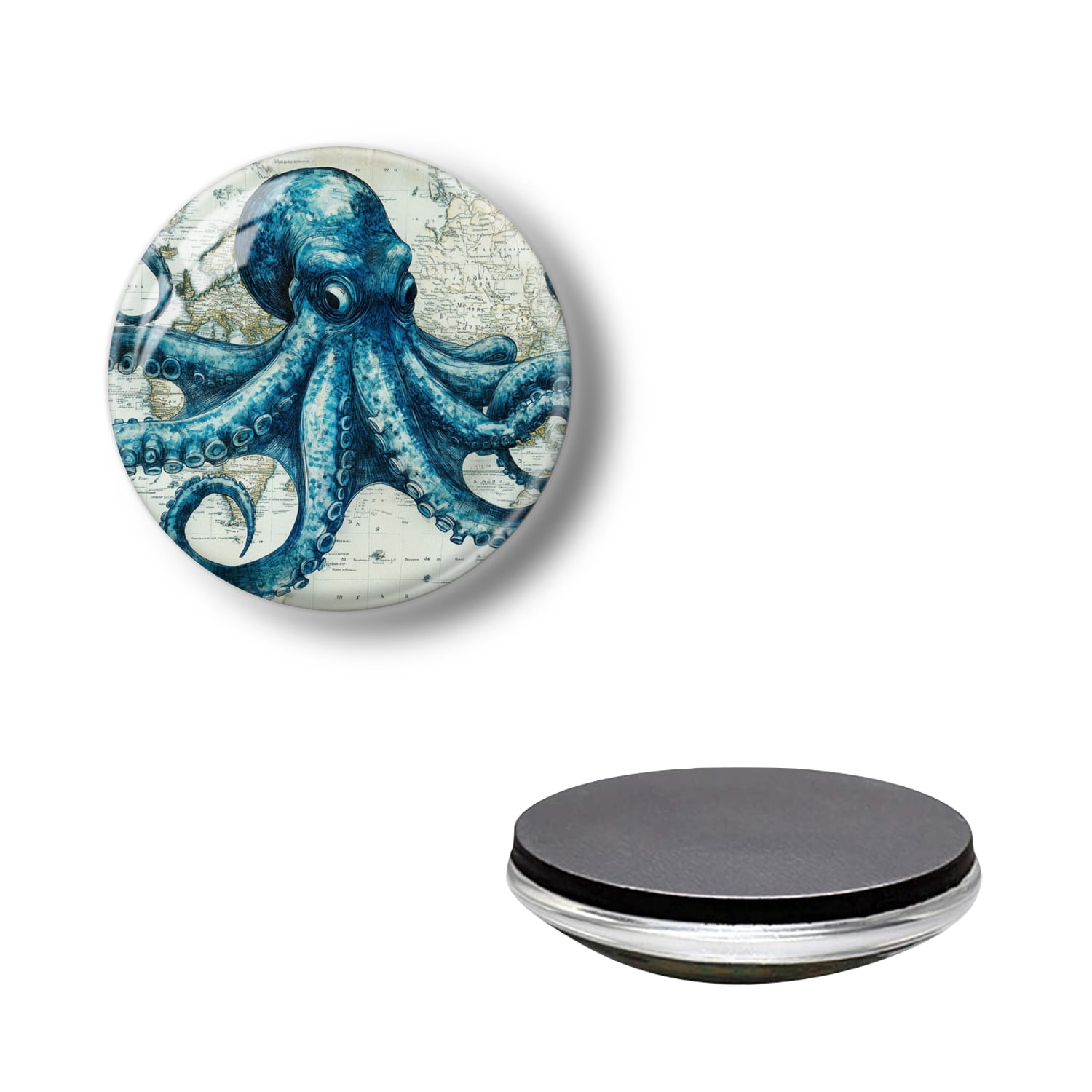 Strong Round Refrigerator Magnet Fridge Sticker, Ink Octopus Clear ...