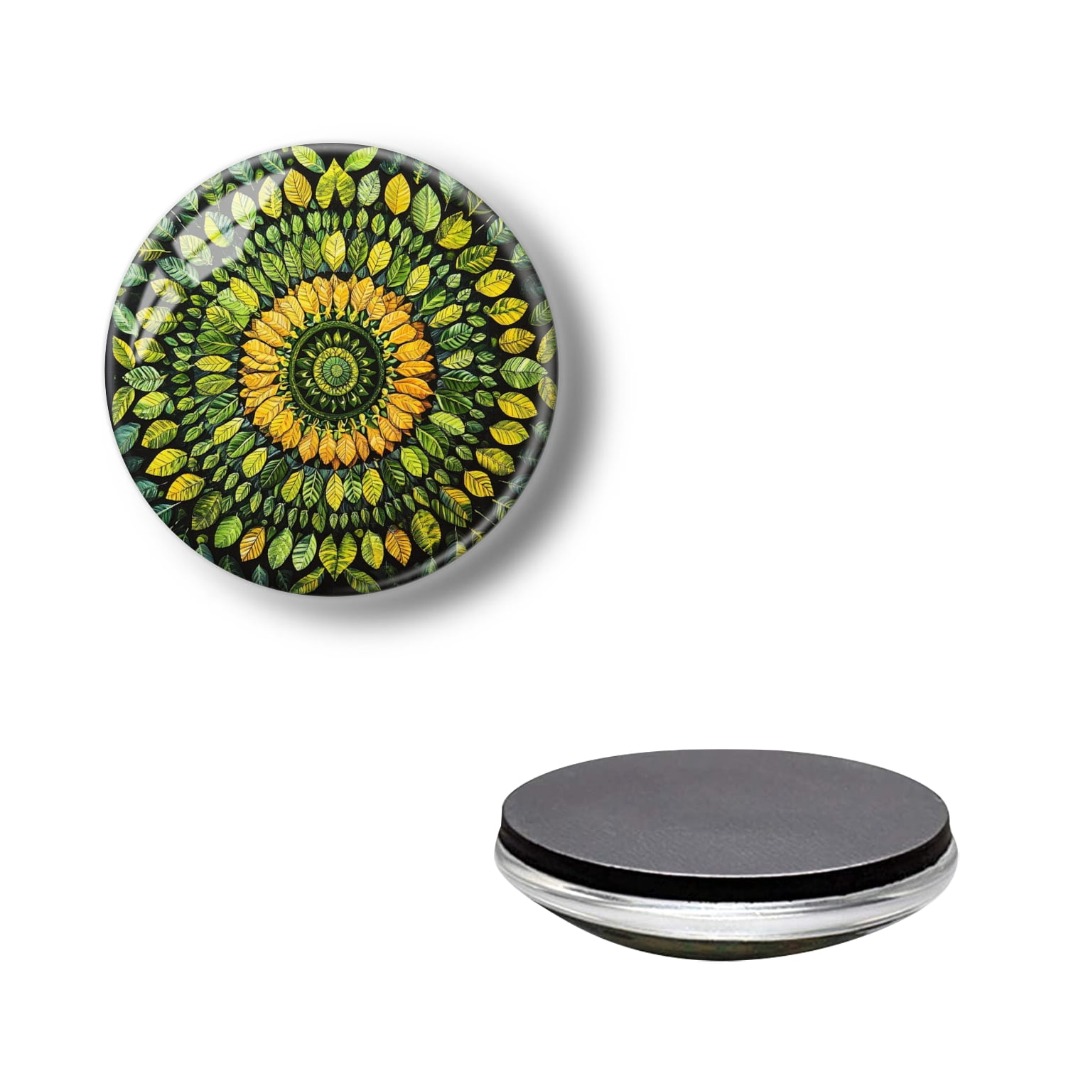 Strong Round Refrigerator Magnet Fridge Sticker, Mandala and Leaves ...