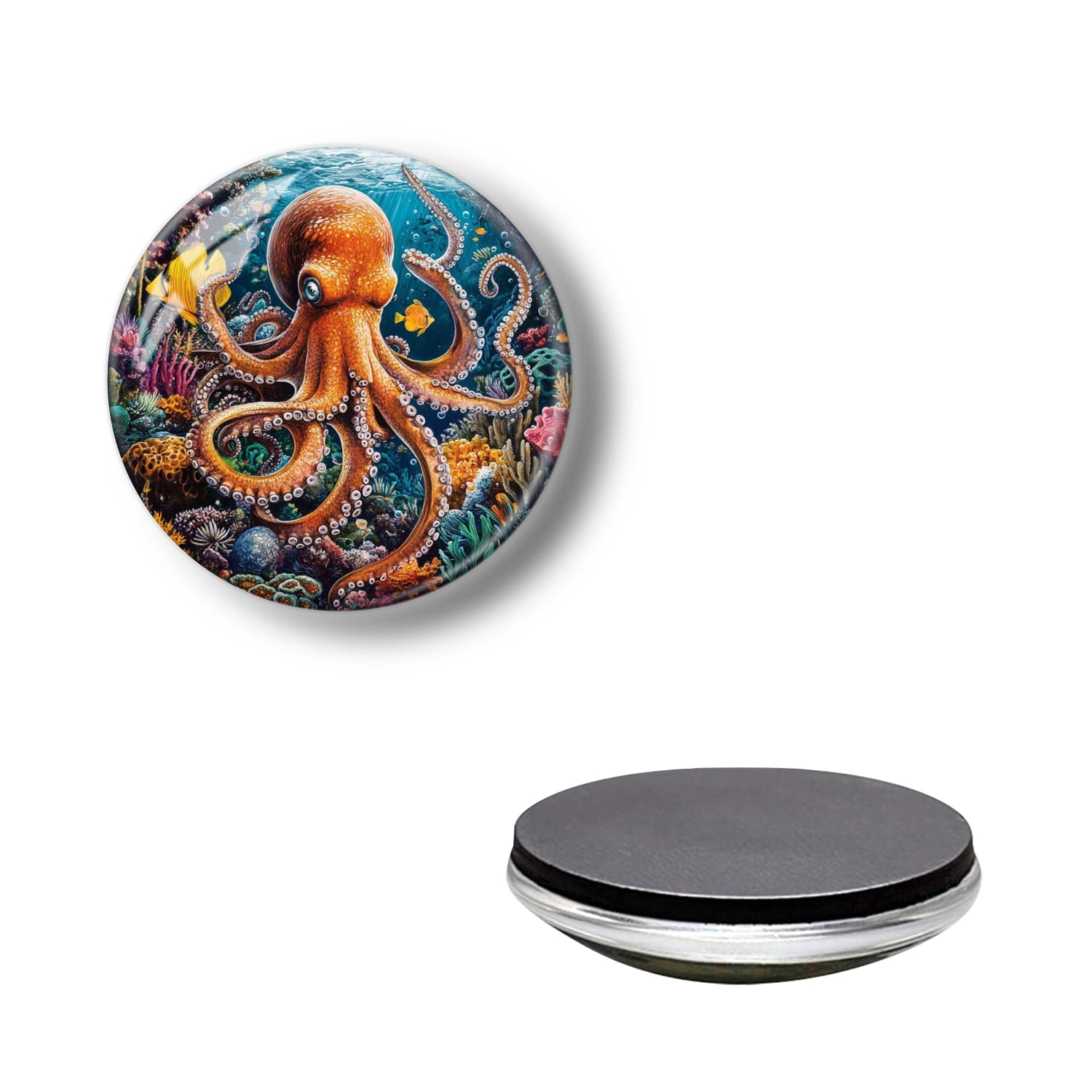 Strong Round Refrigerator Magnet Fridge Sticker, Octopus Underwater ...
