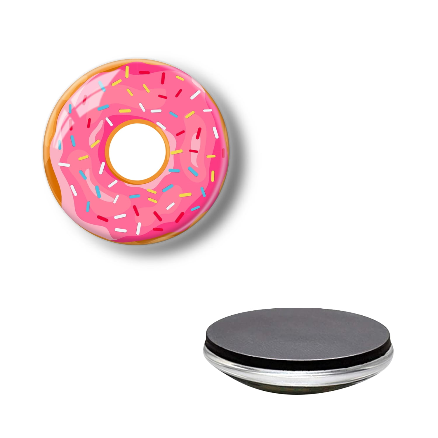 Strong Round Refrigerator Magnet Fridge Sticker, Pink Frosted Donut ...