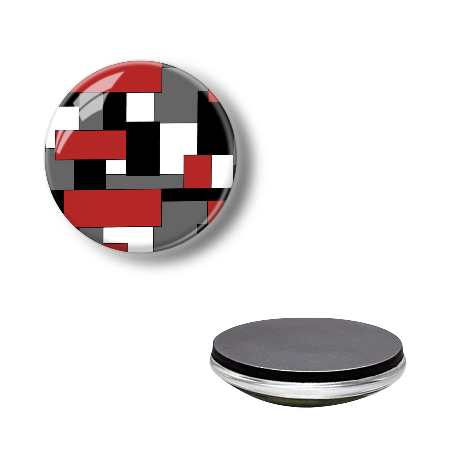 Strong Round Refrigerator Magnet Fridge Sticker, Red and White Squares ...