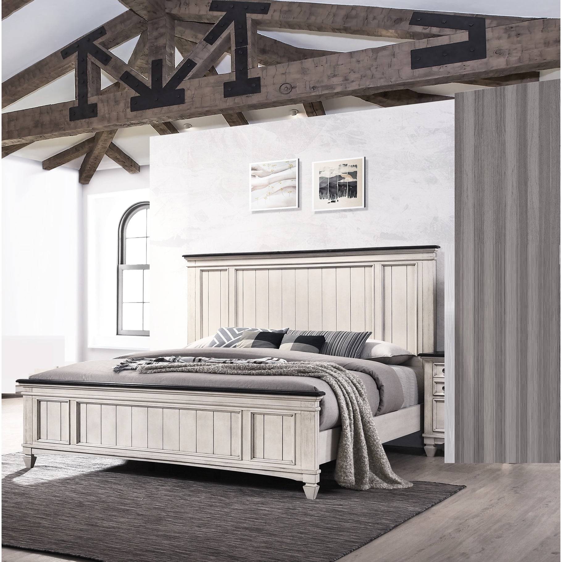 Strong Solid Wood King Size Panel Bed, Rustic Cottage Style Bedroom ...